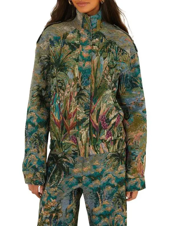 Farm Rio Petricor Jacquard Short Jacket - Green