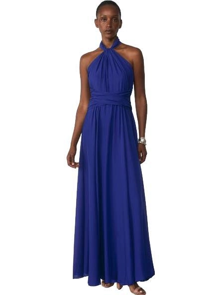 The Fold Rivera Silk Halter Maxi Dress - Blue