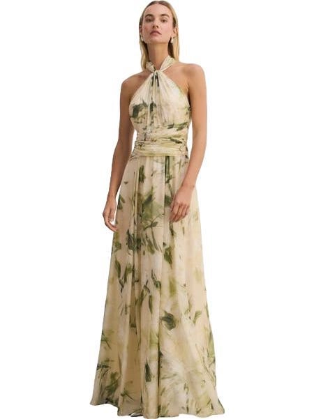 The Fold Rivera Silk Halter Maxi Dress - Neutral