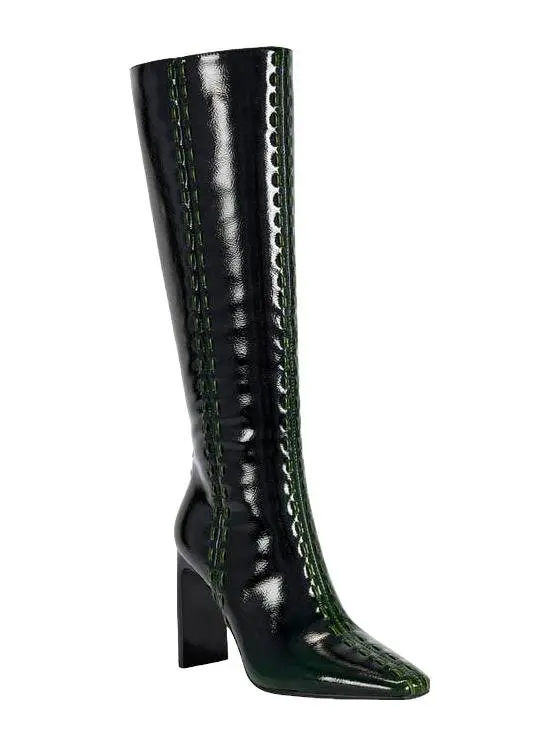 AZALEA WANG Jexa Faux Leather Knee High Boot - Green Multi