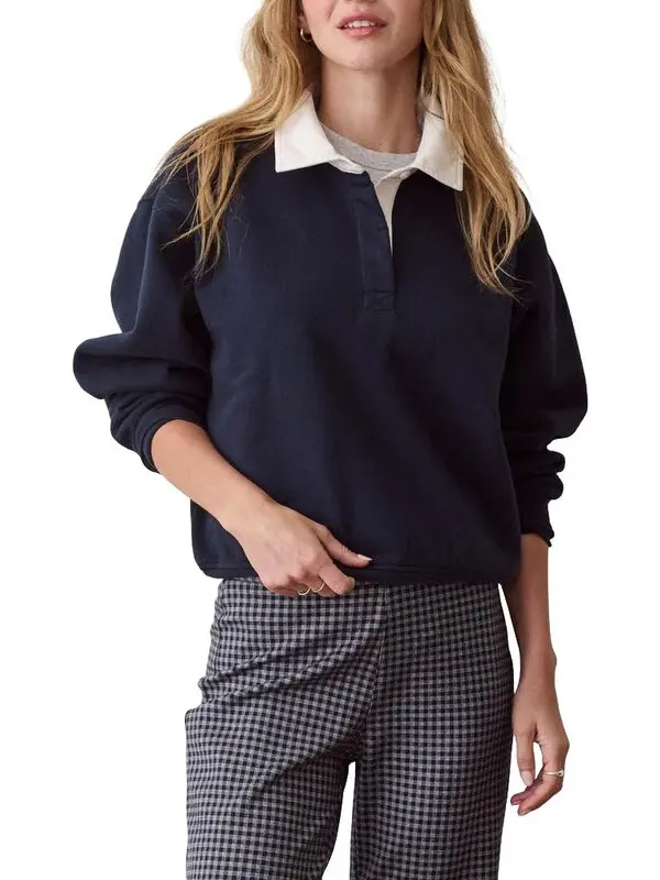 Marine Layer Cloud 9 Cotton Blend Fleece Polo Sweatshirt - Twilight