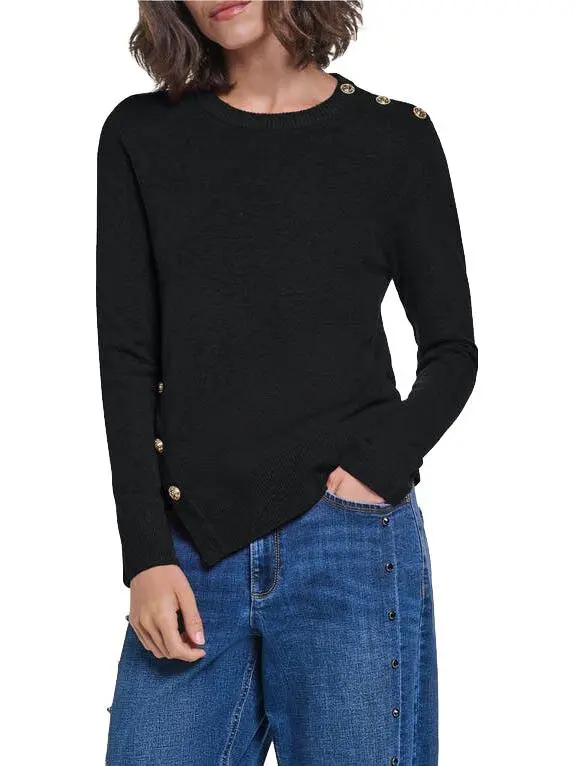 Karl Lagerfeld Paris Button Detail Sweater - Black