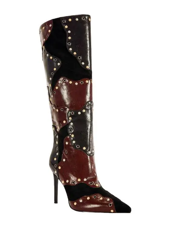 AZALEA WANG Enyae Pointed Toe Knee High Boot - Mahogany Multi