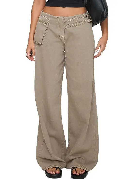 Princess Polly Paltrow Belted Cargo Pants - Washed Brown