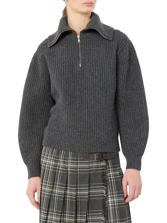 Max Mara Laser Half Zip Virgin Wool Sweater - Dark Grey