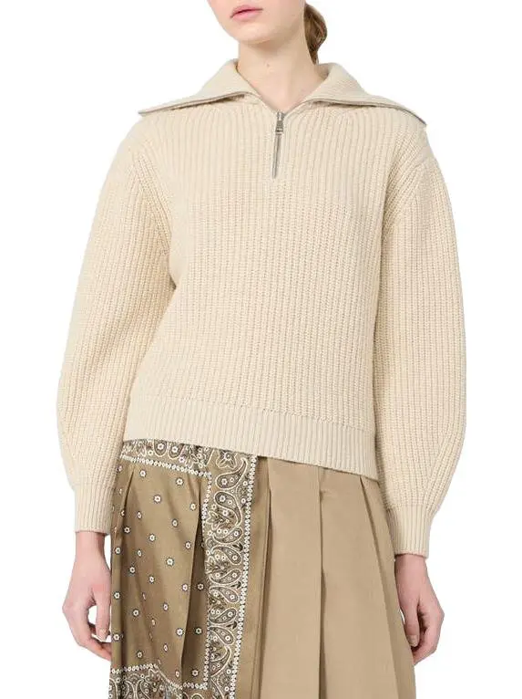 Max Mara Laser Half Zip Virgin Wool Sweater - Ice