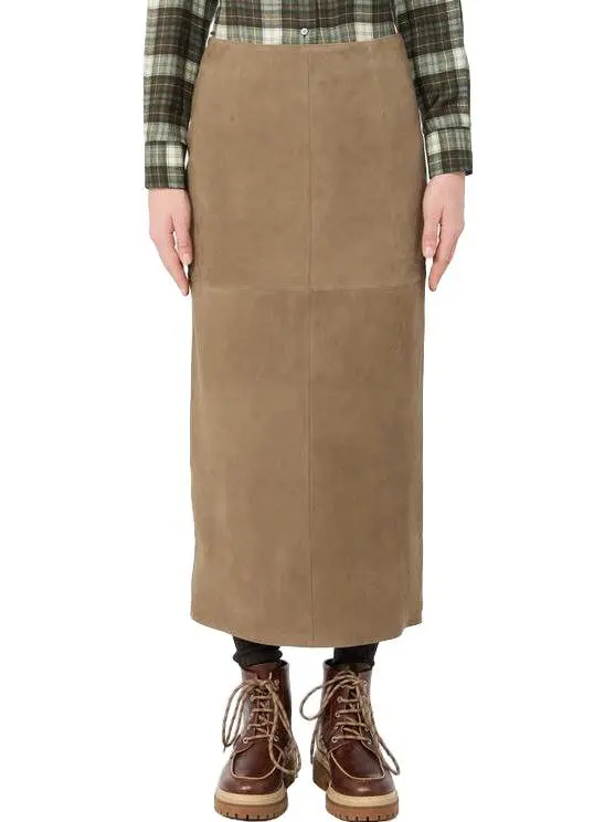 Max Mara Leather Midi Skirt - Kaki
