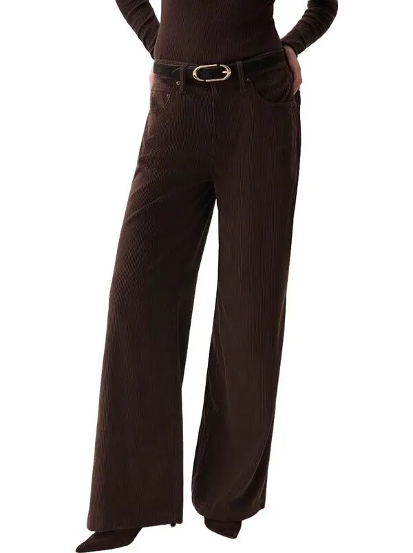 PISTOLA Jadyn High Waist Wide Leg Corduroy Pants - Mocha