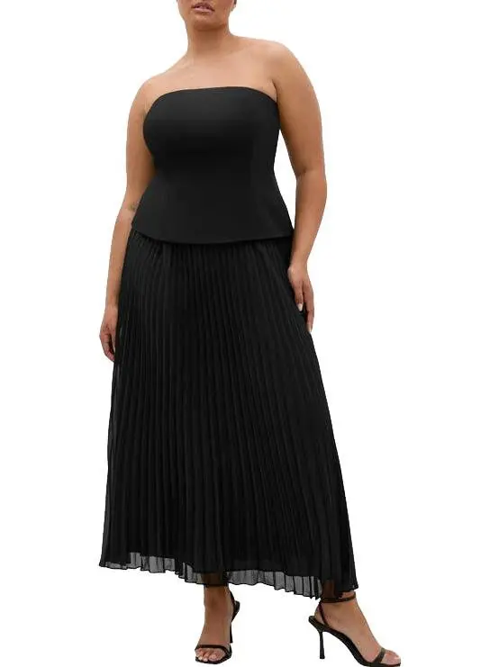 City Chic Loretta Strapless Pleated Maxi Dress - Black
