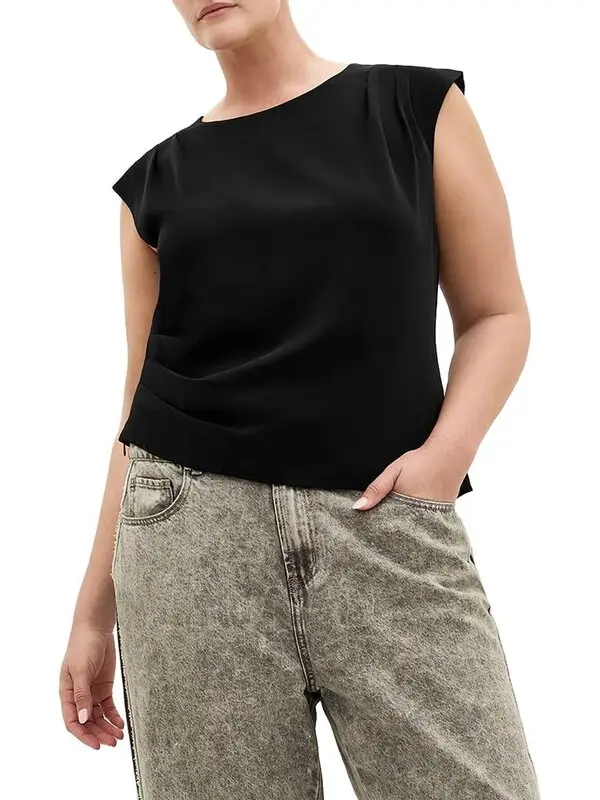 City Chic Jett Padded Shoulder Top - Black