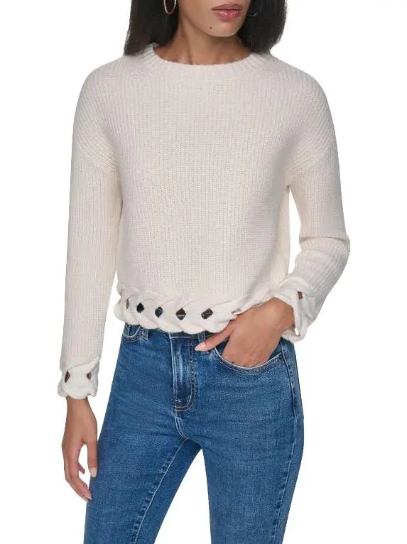 Dkny Cable Hem Crewneck Sweater - Ivory