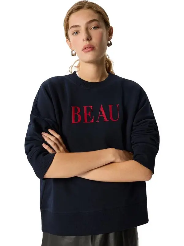 Whistles Beau Crew Neck Sweatshirt - Navy