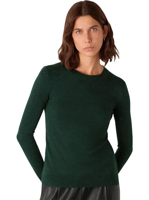 Whistles Annie Sparkle Crew Neck Top - Dark Green