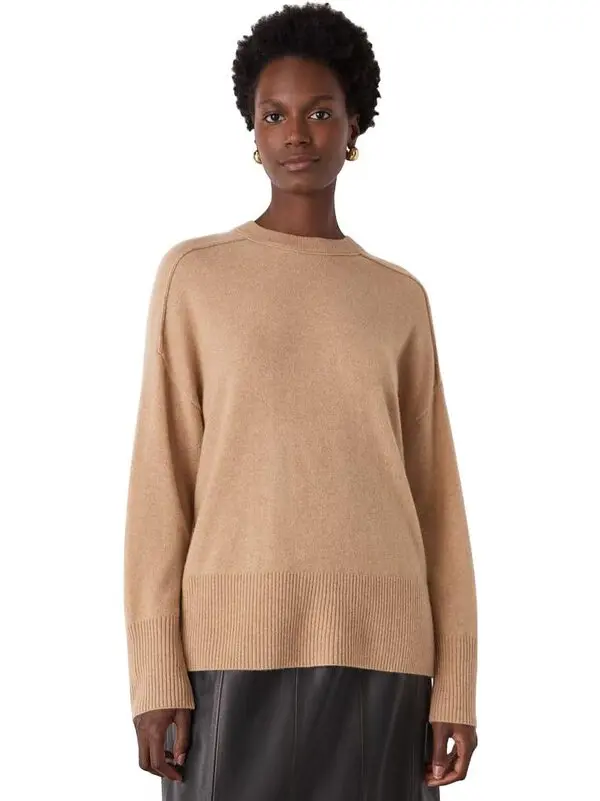 Whistles Cashmere Seam Detail Crew Sweater - Camel
