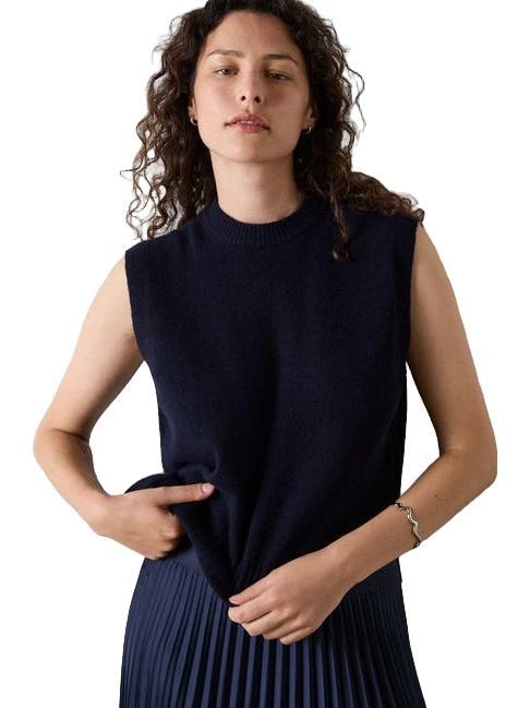 Whistles Sleeveless Knitted Boxy Fit Tank - Navy