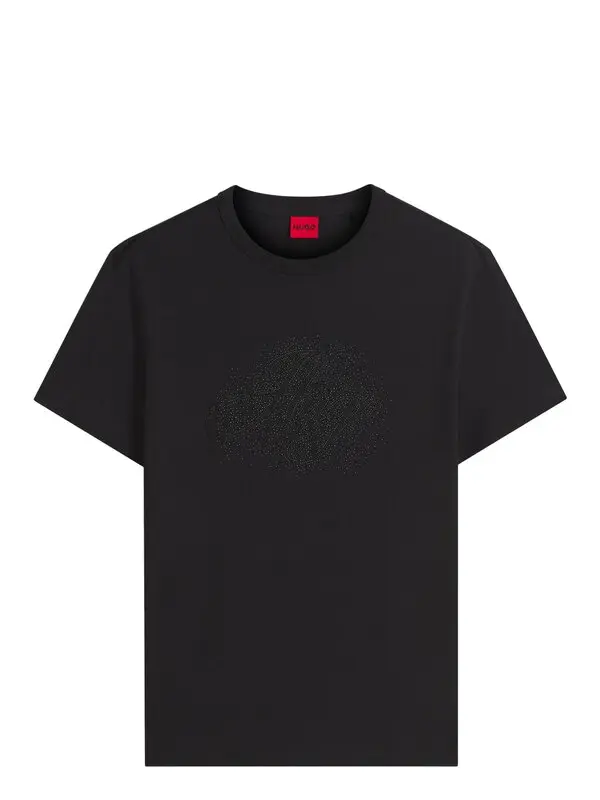 Hugo Cotton-jersey T-shirt With Rhinestone Logo - Black
