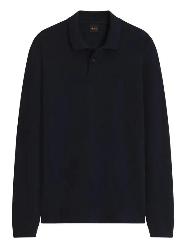 BOSS Cotton-blend Polo Shirt With Waffle-knit Texture - Dark Blue