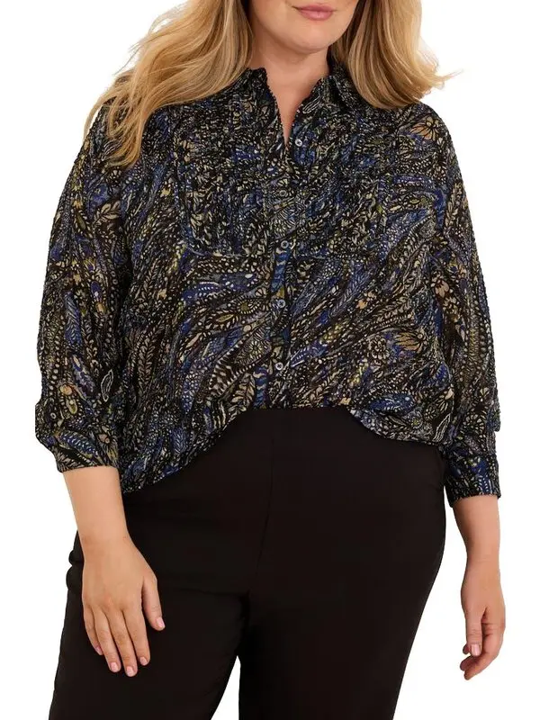 NIC+ZOE Portobello Paisley Chiffon Shirt - Blue Multi