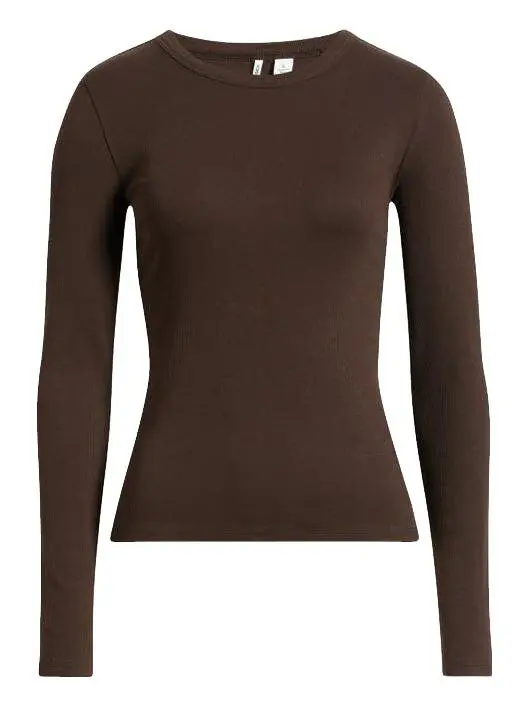 Nordstrom Ribbed Crewneck Long Sleeve T-shirt - Brown Mole
