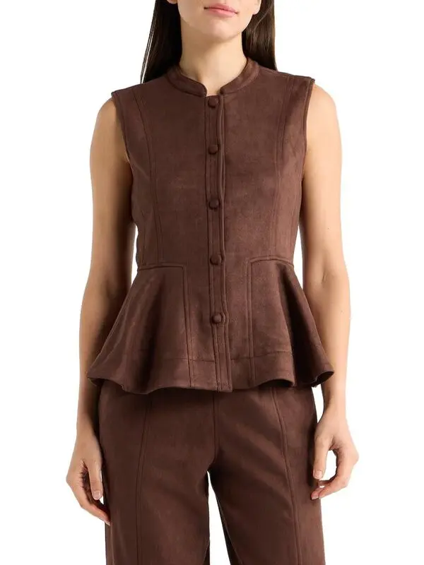 Bernardo Sleeveless Button-up Peplum Top - Chocolate