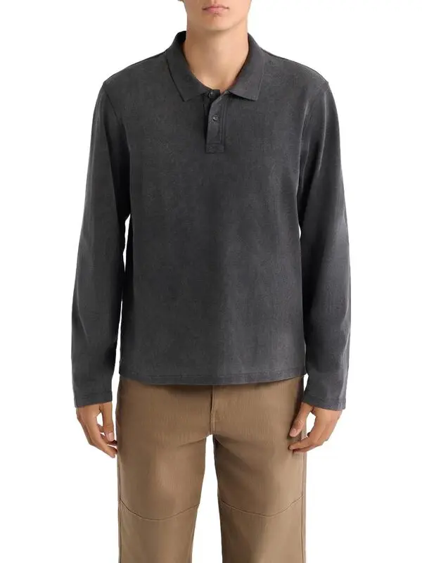 CORRIDOR Long Sleeve Cotton Piqué Polo - Blk
