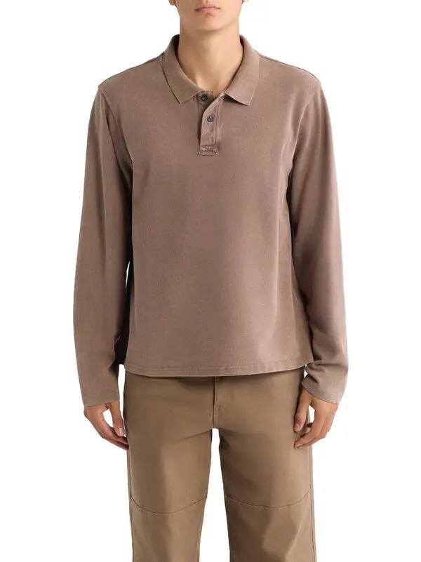 CORRIDOR Long Sleeve Cotton Piqué Polo - Brn