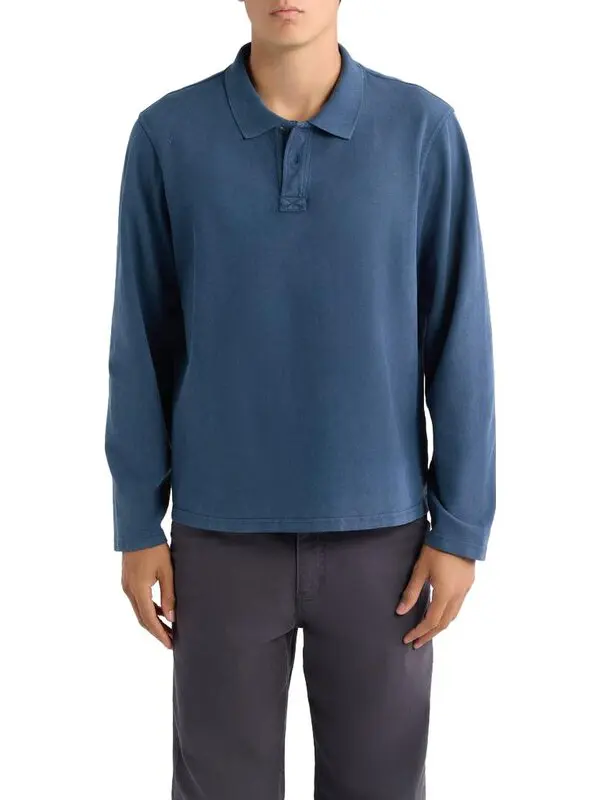 CORRIDOR Long Sleeve Cotton Piqué Polo - Nvy