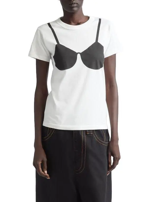 Vaquera Trompe L'oeil Bra Graphic T-shirt - White