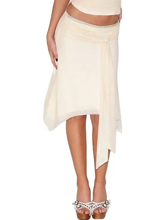 TIGER MIST Juna Mesh Handkerchief Hem Midi Skirt - Cream