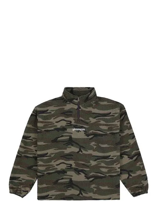 PLEASURES Textured Quarter Zip Pullover - Camo