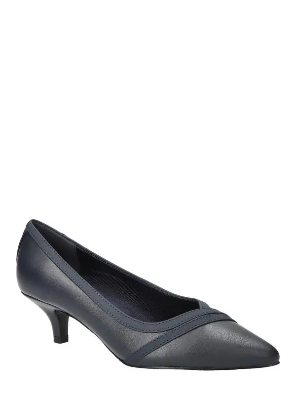 EASY WORKS BY EASY STREET Maye Pointed Toe Kitten Heel Pump - Navy-lamy