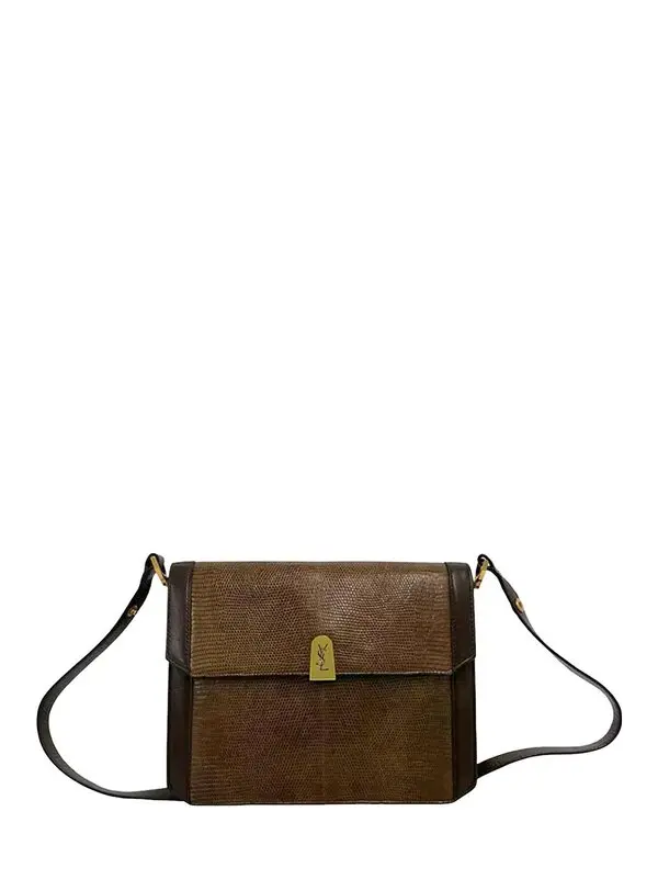 Saint Laurent 1980-2000 Lizard Embossed Leather Crossbody Bag - Brown
