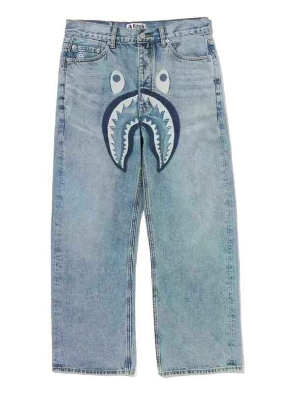 A BATHING APE Shark-motif Straight-leg Jeans - Blue