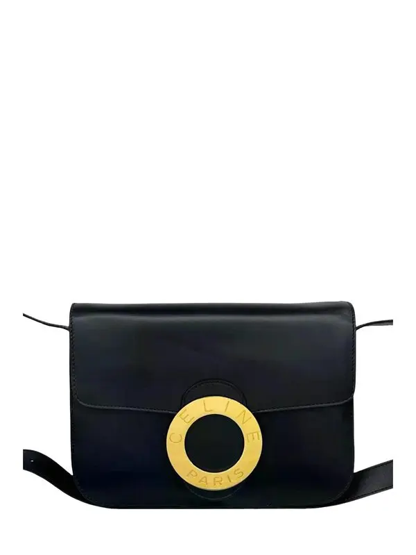 Celine 1990-2000 Calfskin Circle Logo Crossbody Bag - Black