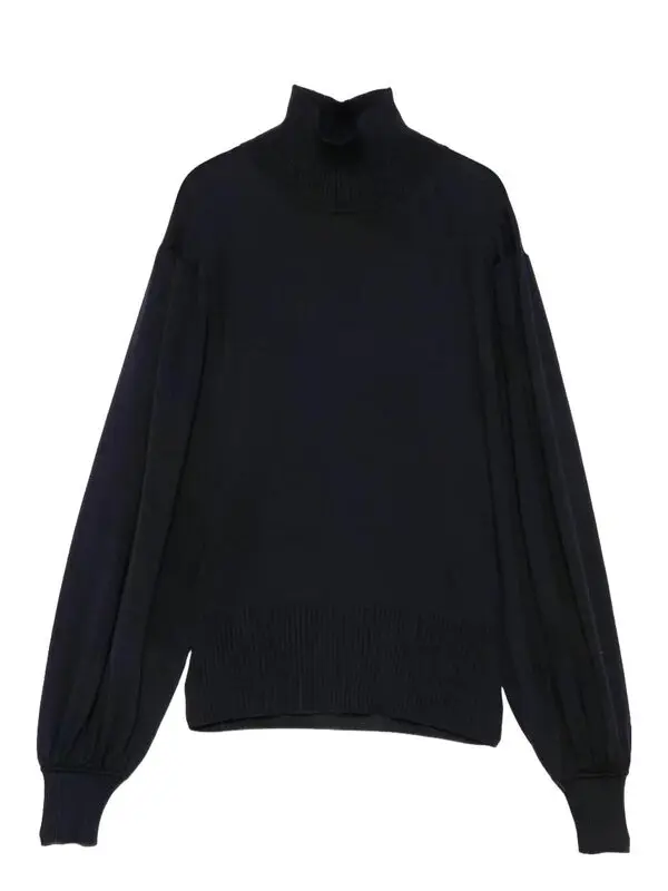 Liviana Conti Puff-sleeve High-neck Sweater - Blue