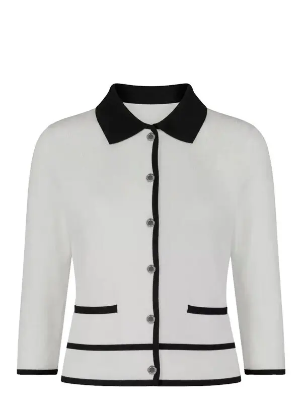 MORGAN Contrast-trim Button-up Cardigan - White