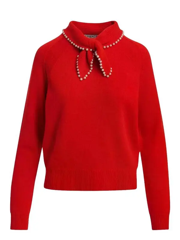 Essentiel Antwerp Pearl-embellished Bow-collar Sweater - Red