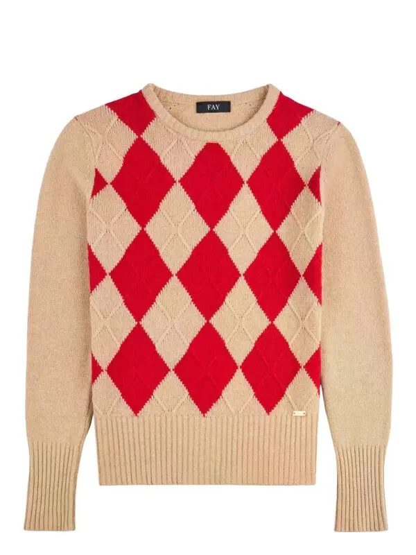 FAY Argyle-pattern Cable-knit Sweater - Neutrals