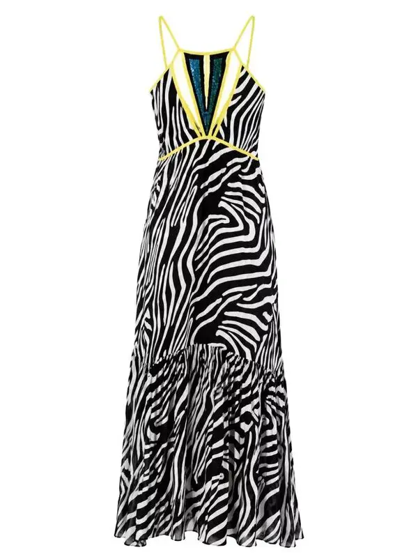 Patrizia Pepe Zebra-print Ruffled-hem Maxi Dress - Black