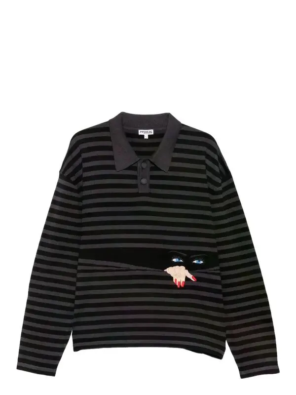 HOUSE OF ERRORS Striped Embroidered-motif Sweater - Black