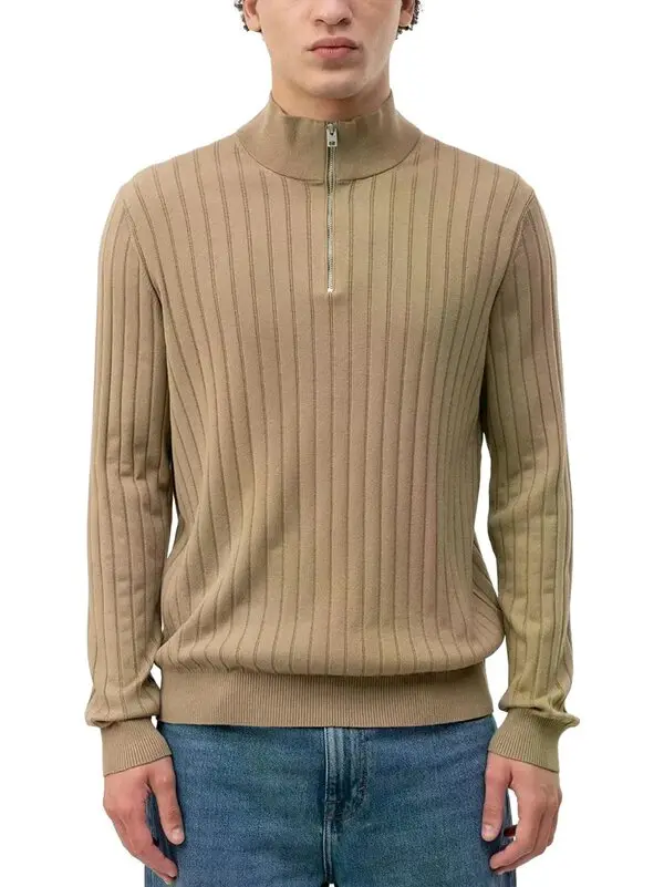Hugo Ribbed-knit Quarter-zip Sweater - Neutrals