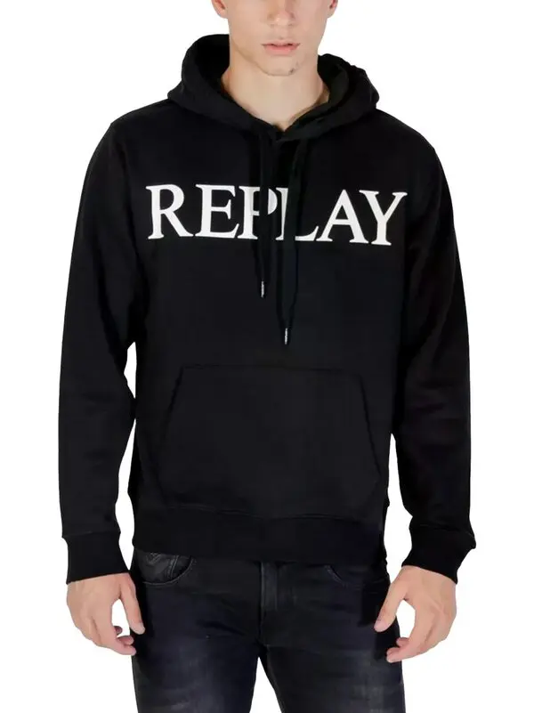 REPLAY Logo-print Drawstring Hoodie - Black