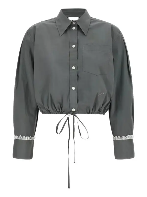 GANNI Lace-trim Cropped Shirt - Grey