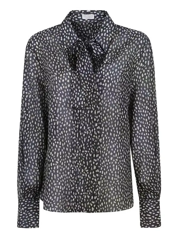 Brunello Cucinelli Polka-dot Pussy-bow Shirt - Blue