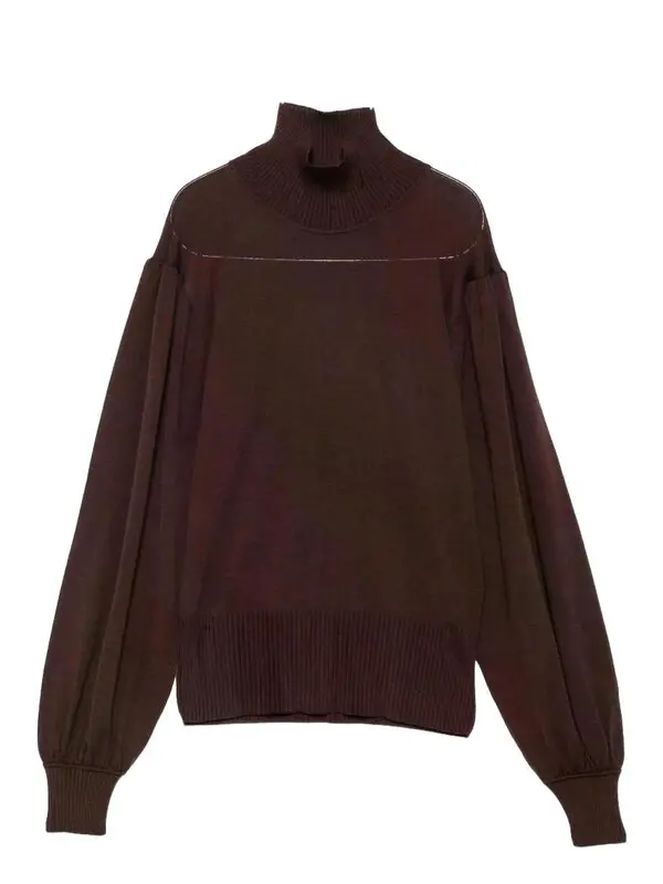 Liviana Conti High-neck Balloon-sleeve Sweater - Brown