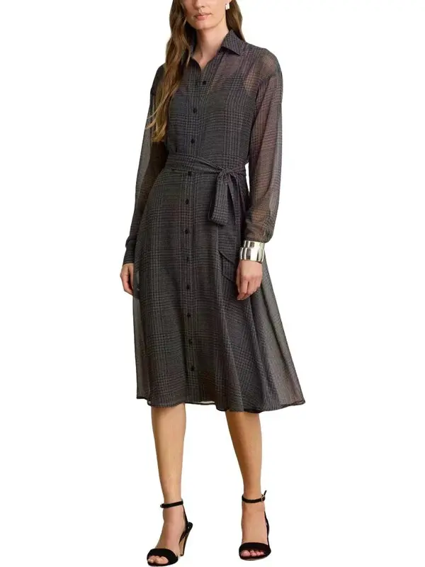Ralph Lauren Houndstooth-print Belted Midi Dress - Grey