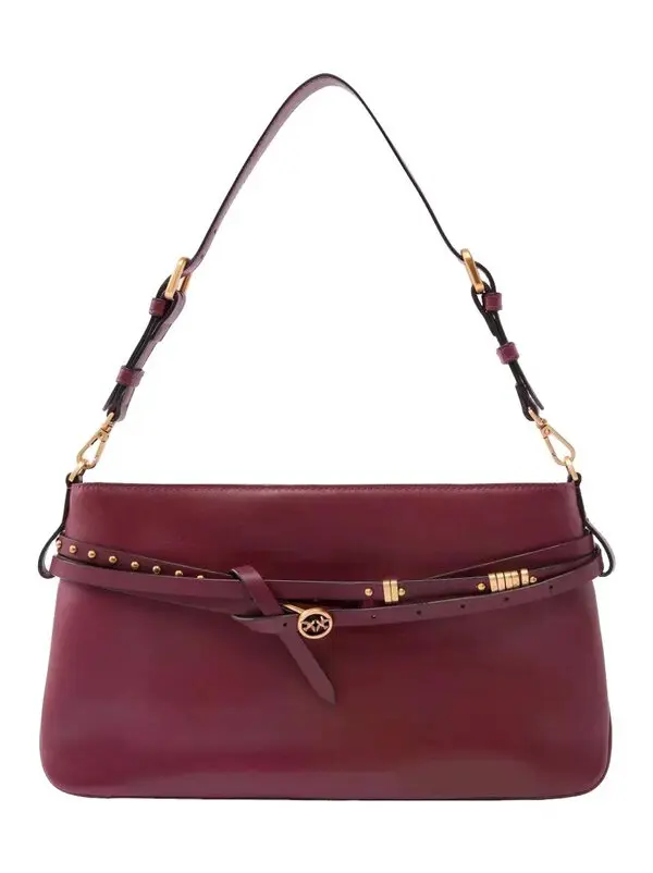 Pinko Studded Leather Shoulder Bag - Red