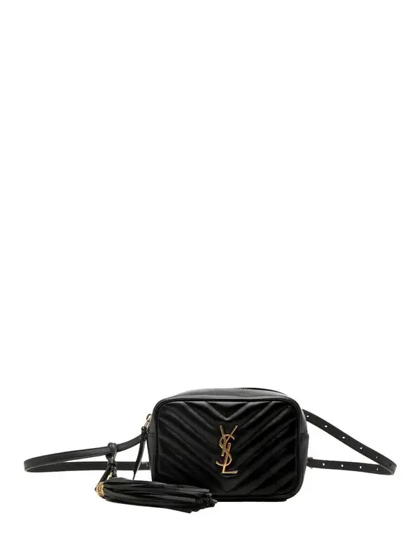 Saint Laurent 2018 Chevron Calfskin Monogram Tassel Lou Belt Bag - Black