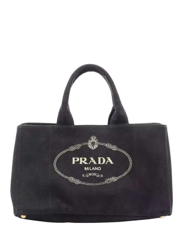 Prada 2013-2026 Large Canvas Canapa Logo Tote Satchel - Black
