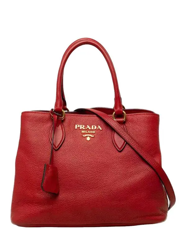 Prada 2010-2026 Vitello Daino Open Convertible Tote Satchel - Red
